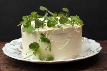 Sweet Vanilla Pea Cake with Lemon Icing (vegetable cake)