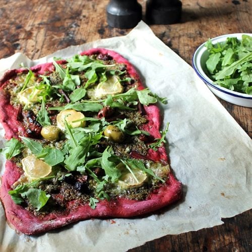 Beet Pizza with Beet Leaf Pesto - Veggie Desserts