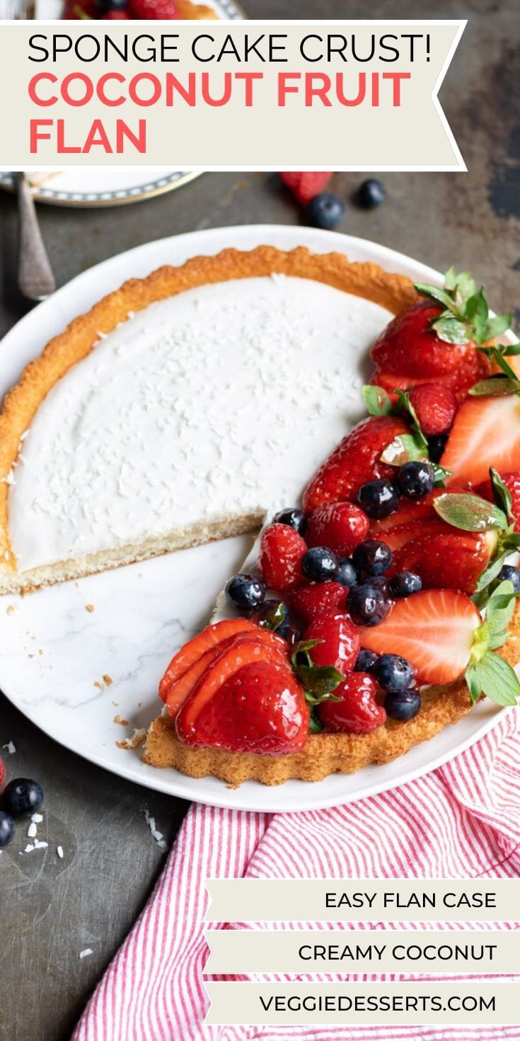 Coconut Fruit Flan with Sponge Cake Crust - Veggie Desserts