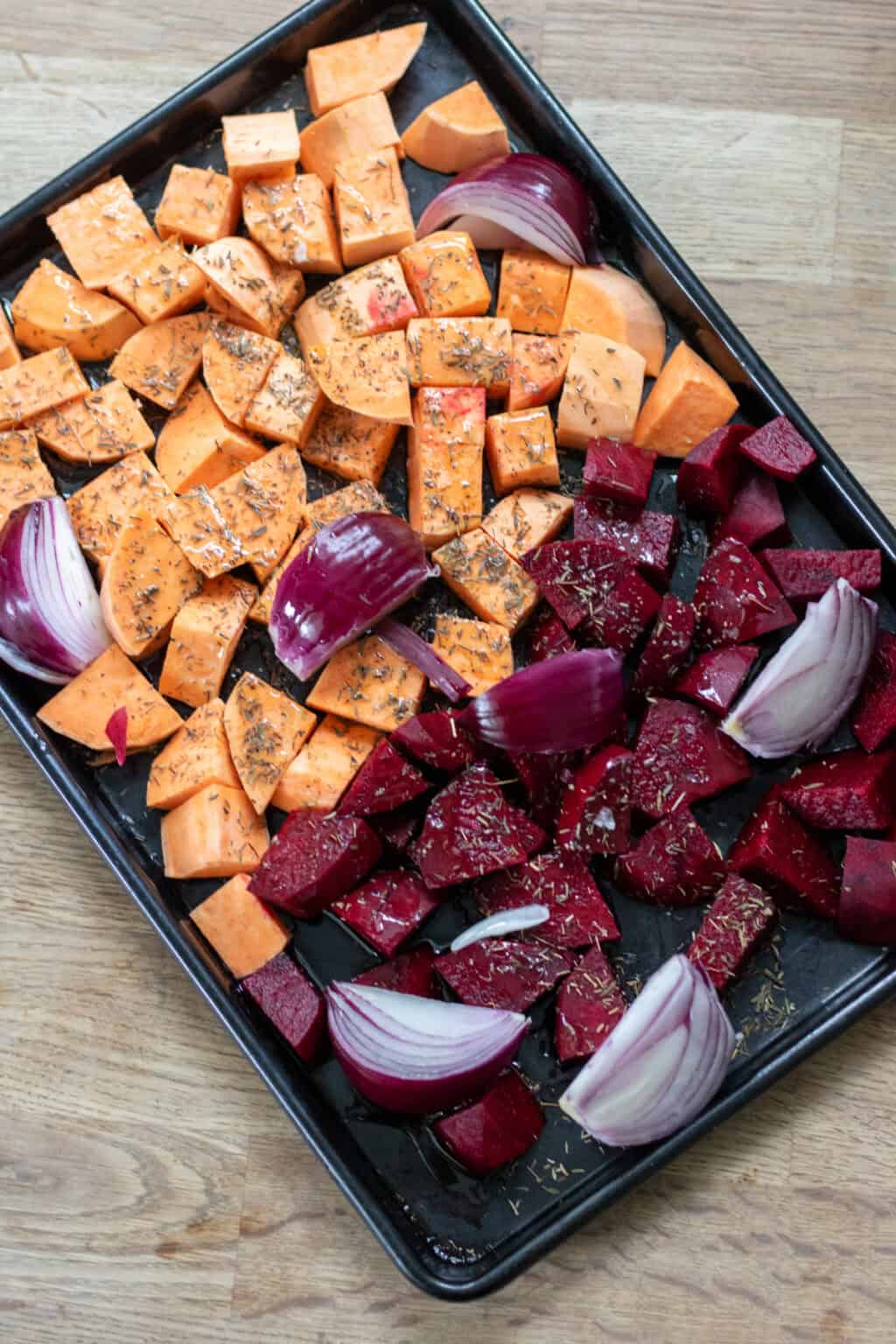 Roasted Beetroot Sweet Potato Salad - Veggie Desserts